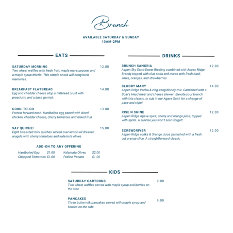 Brunch Menu - Aspen Sky